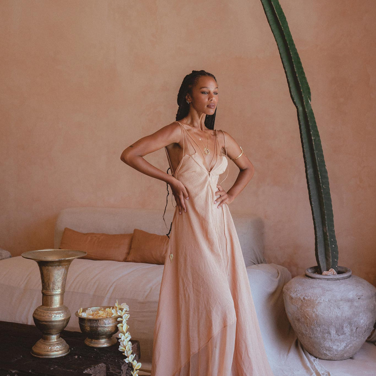 Powder Pink Padma Dress • Bohemian Handloomed Dress • Greek Goddess ...