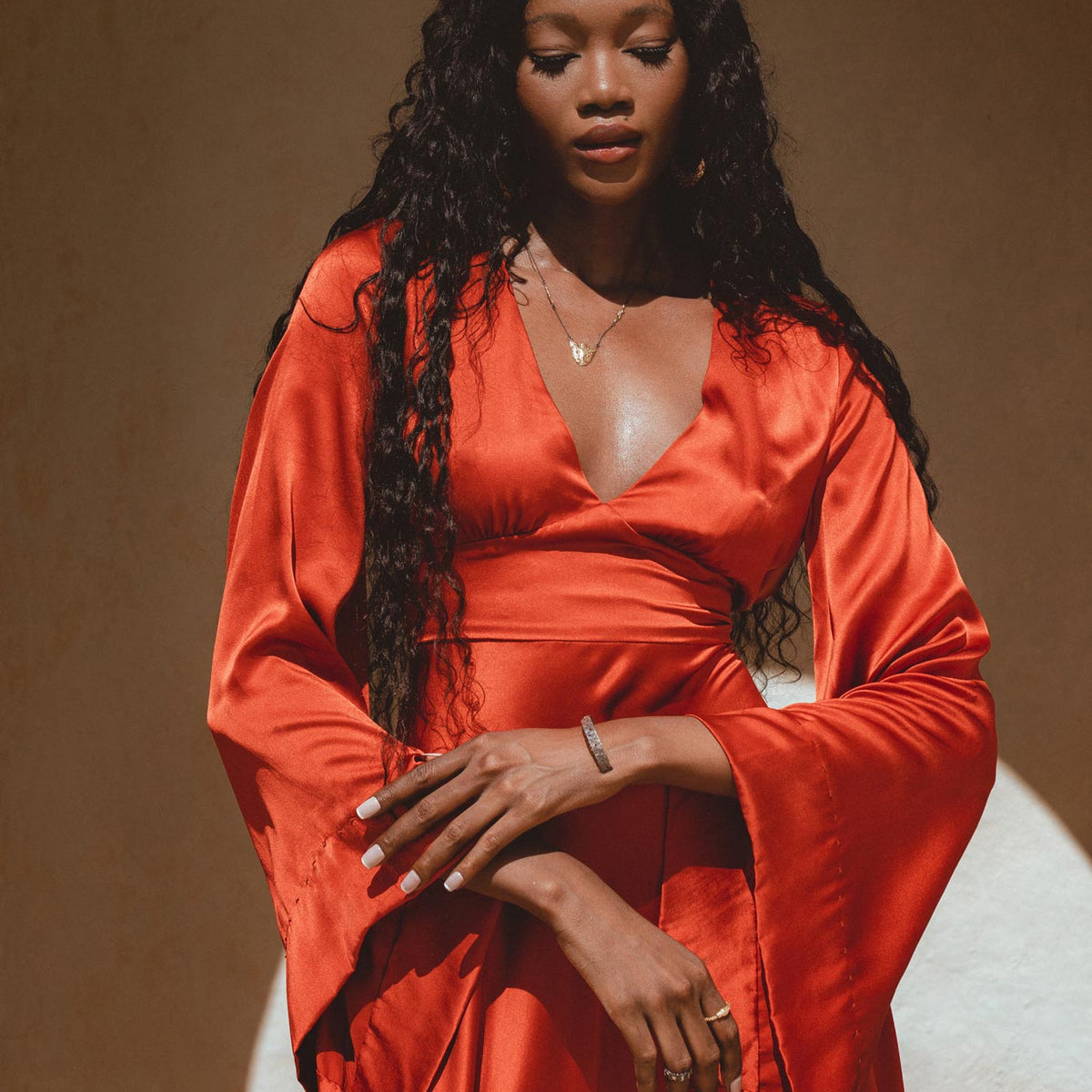 Red Rose Sundari Silk Gown • Ivory Beach Wedding Dress • Open Back Maxi Dress | AYA Sacred Wear