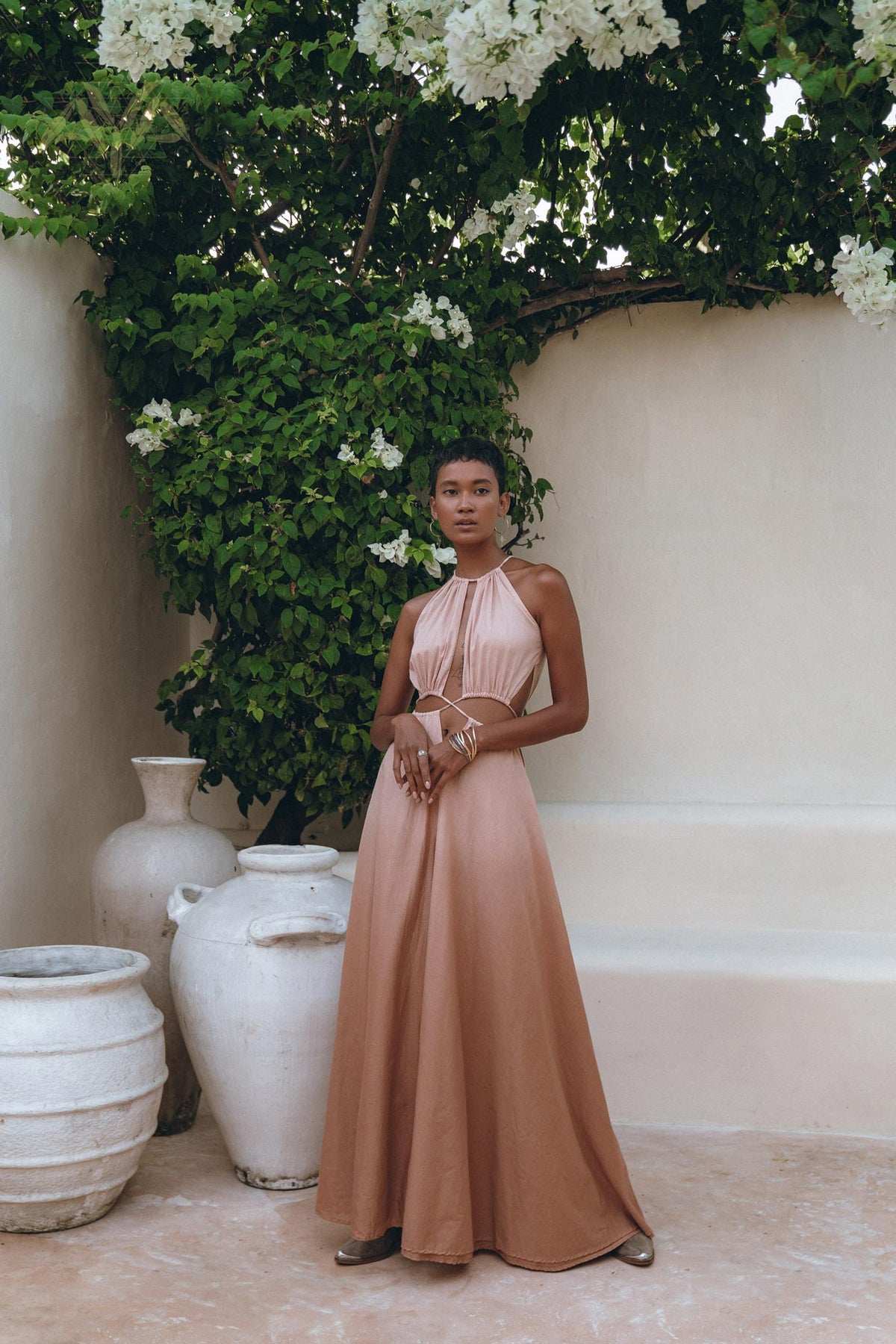 Dusty Pink Maxi Adjustable Dress • Open Back Sides Belly Dress | AYA ...